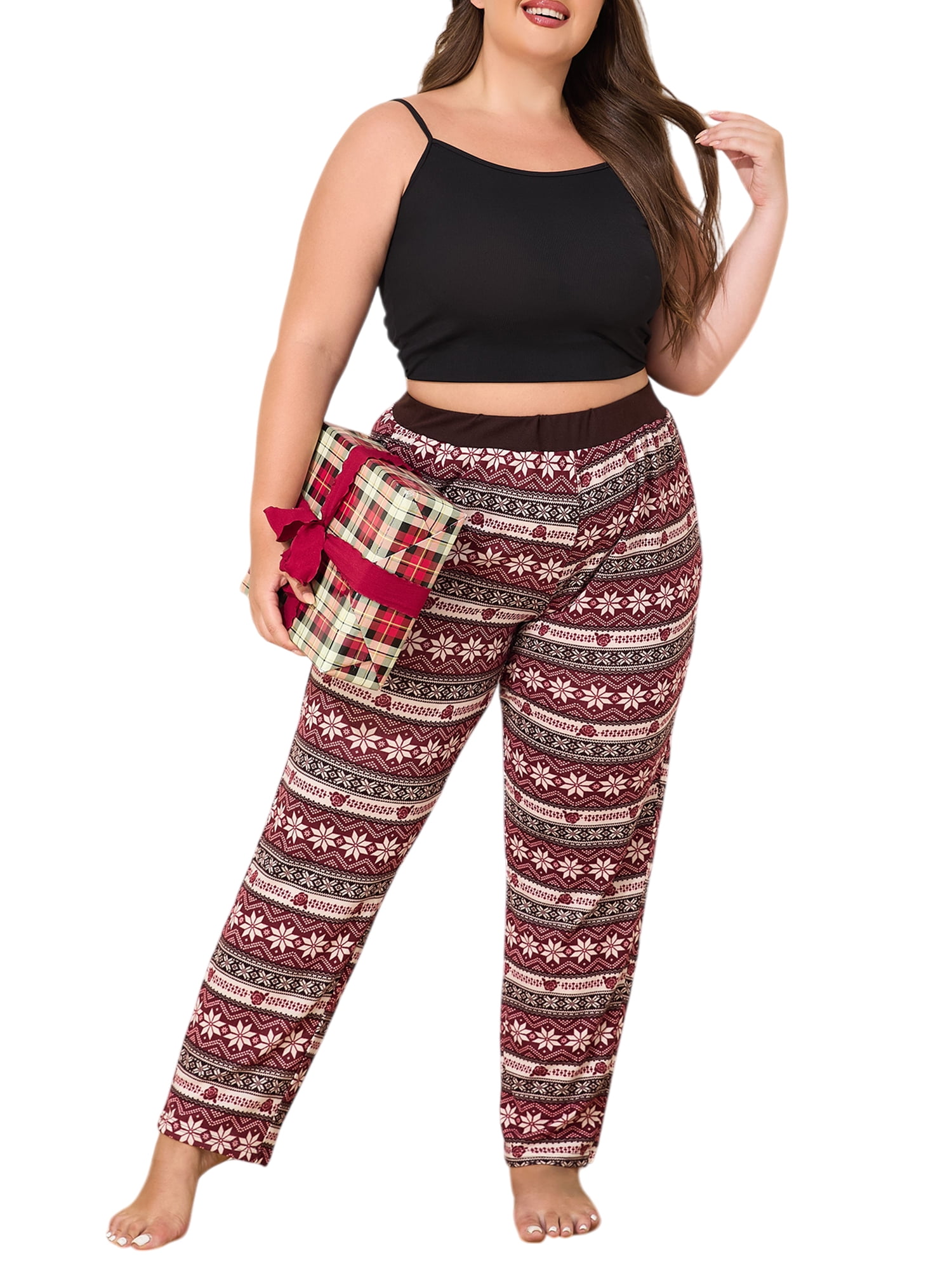 LapaPlus Womens Snowflake Sleep Pants Pocket Elastic Waist Pajama ...