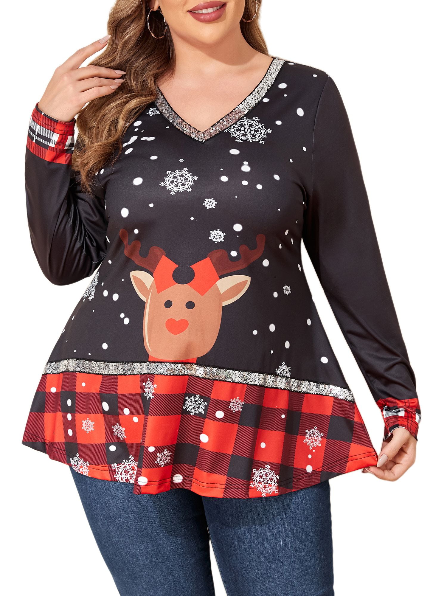 LapaPlus Womens Plus Size Christmas T Shirt Holiday Pullover Tops Tunic ...