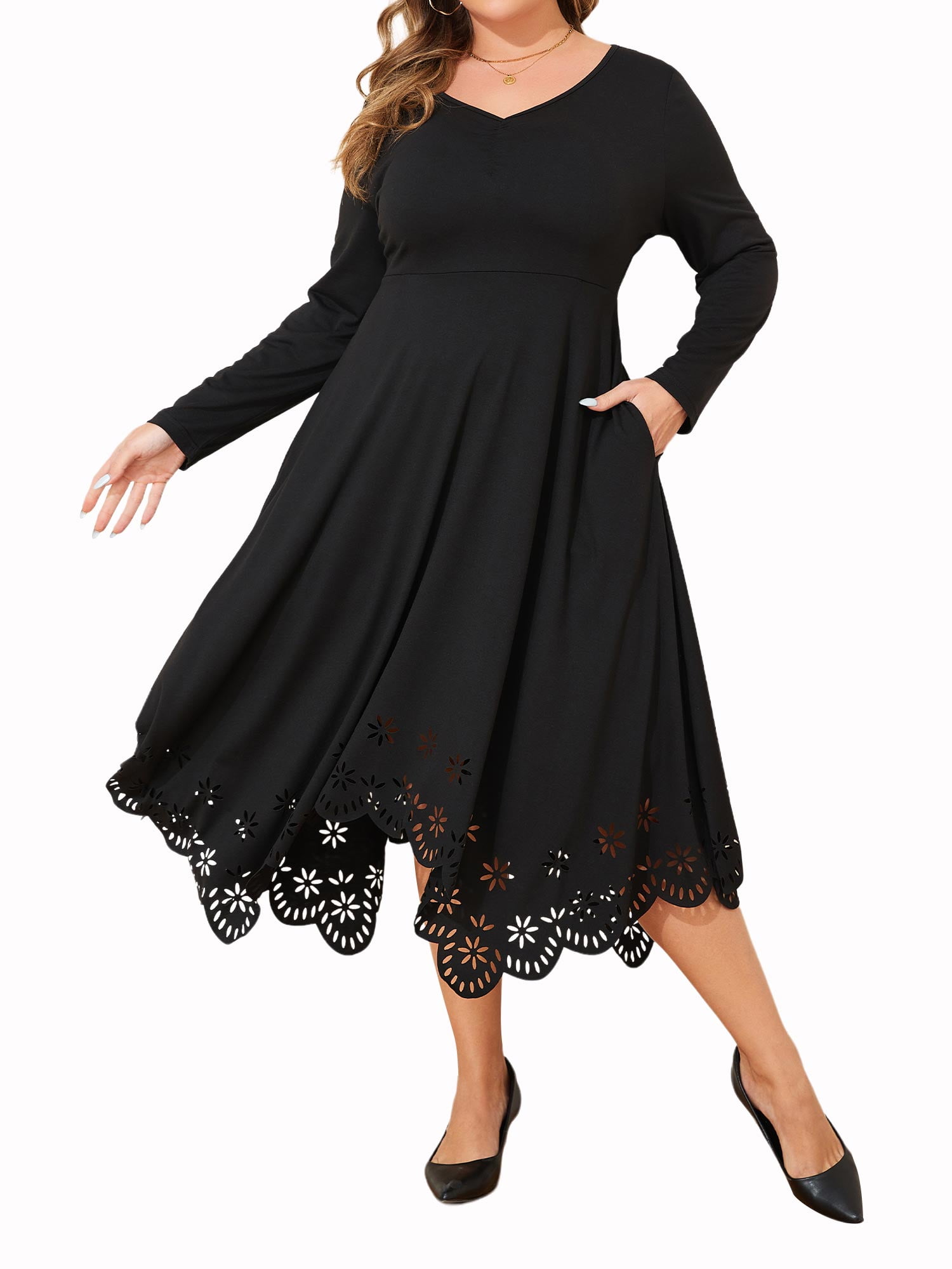 LapaPlus Women's Plus Size Long Sleeve Evening Cocktail Party Lace ...