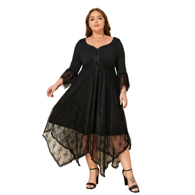 LapaPlus Womens Plus Size Gothic 3/4 Sleeve Irregular Lace Party ...