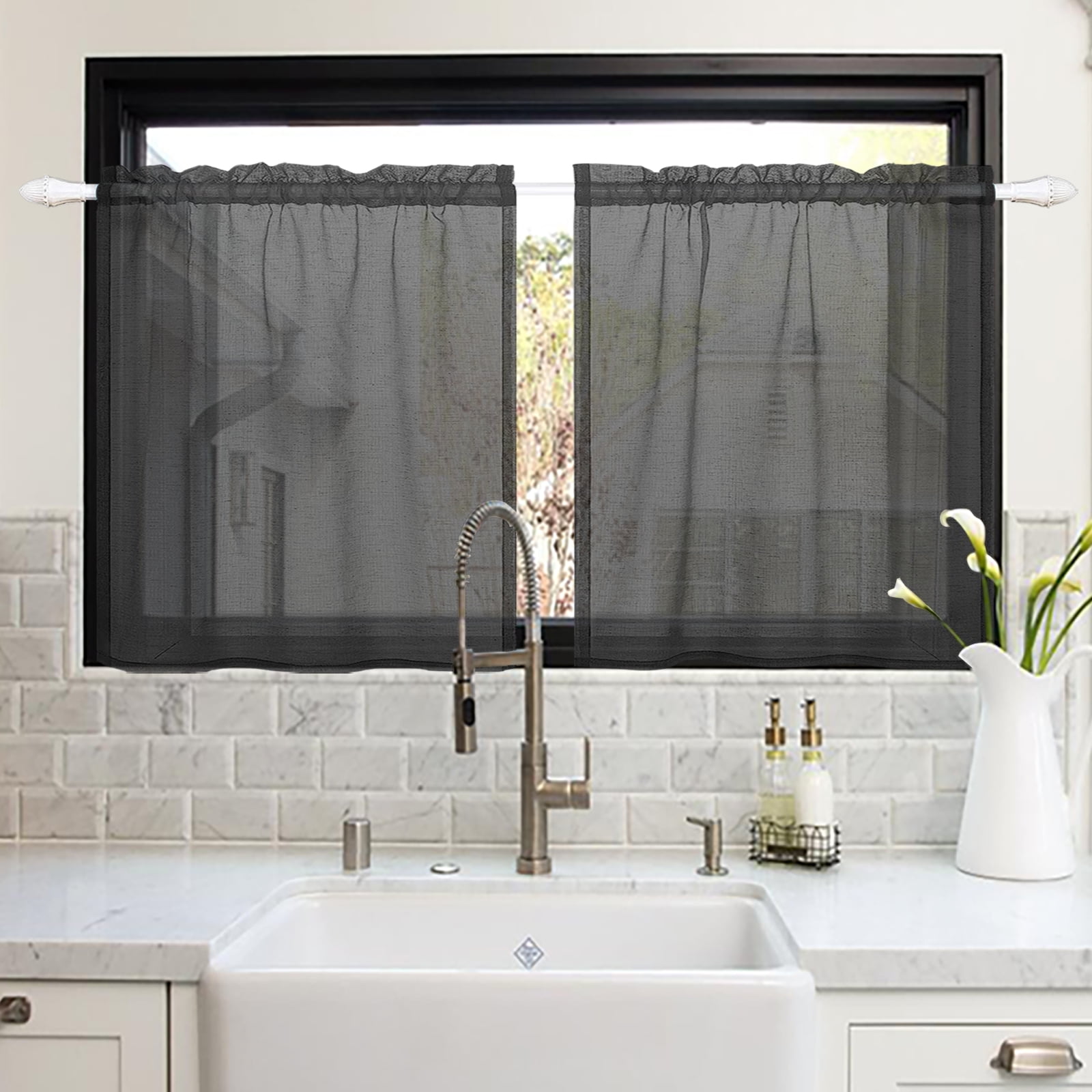 Lapalife 2 Panels Sheer Kitchen Curtains 30 inch Length Tier Curtains ...