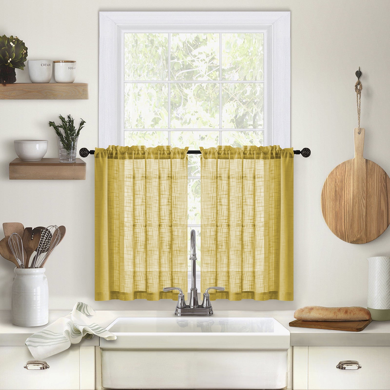 Lapalife 2 Panels Short Sheer Curtains, Rod Pocket Farmhouse Kitchen ...