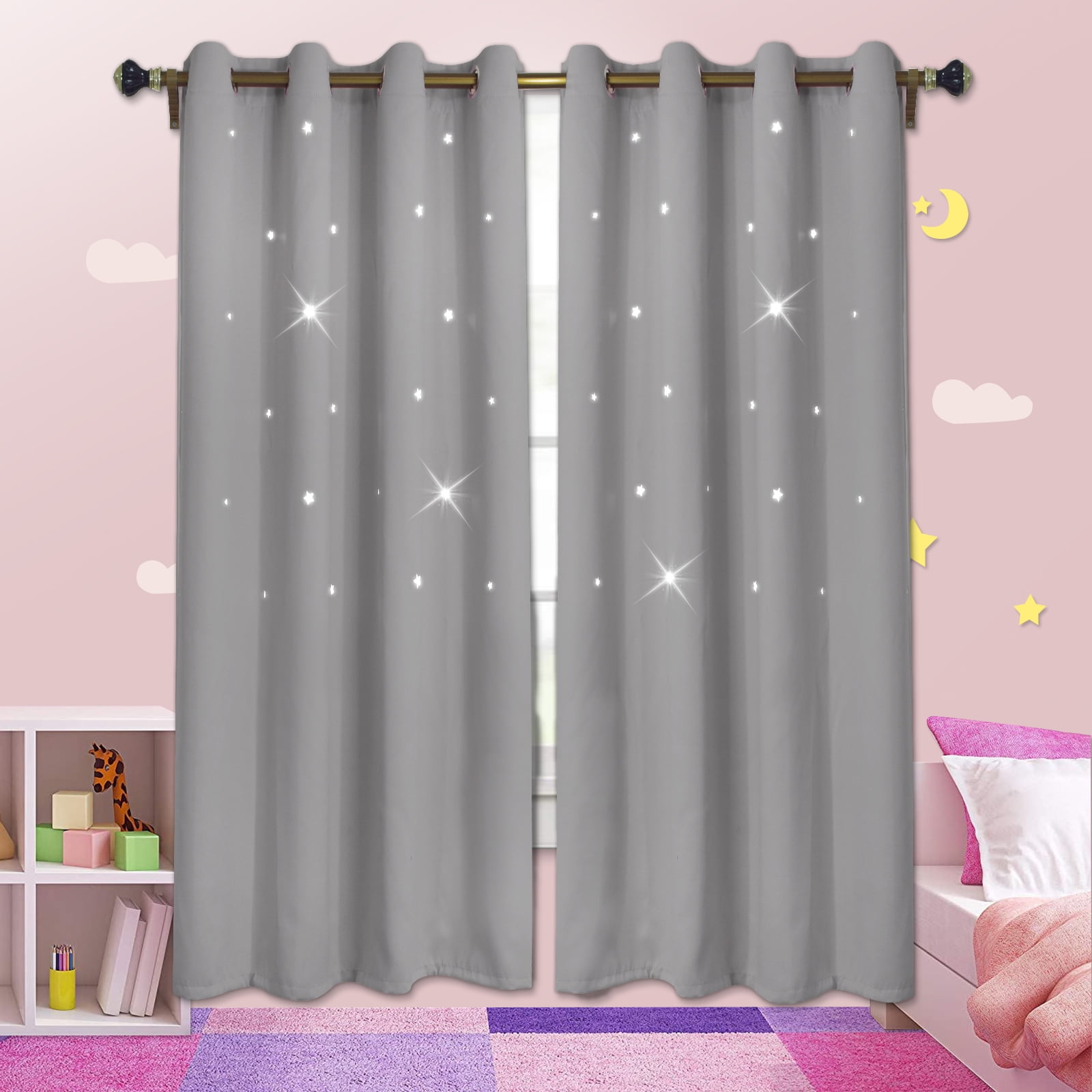 Lapalife Blackout Star Curtains for Kids Room, Hollow Cut Out Star ...