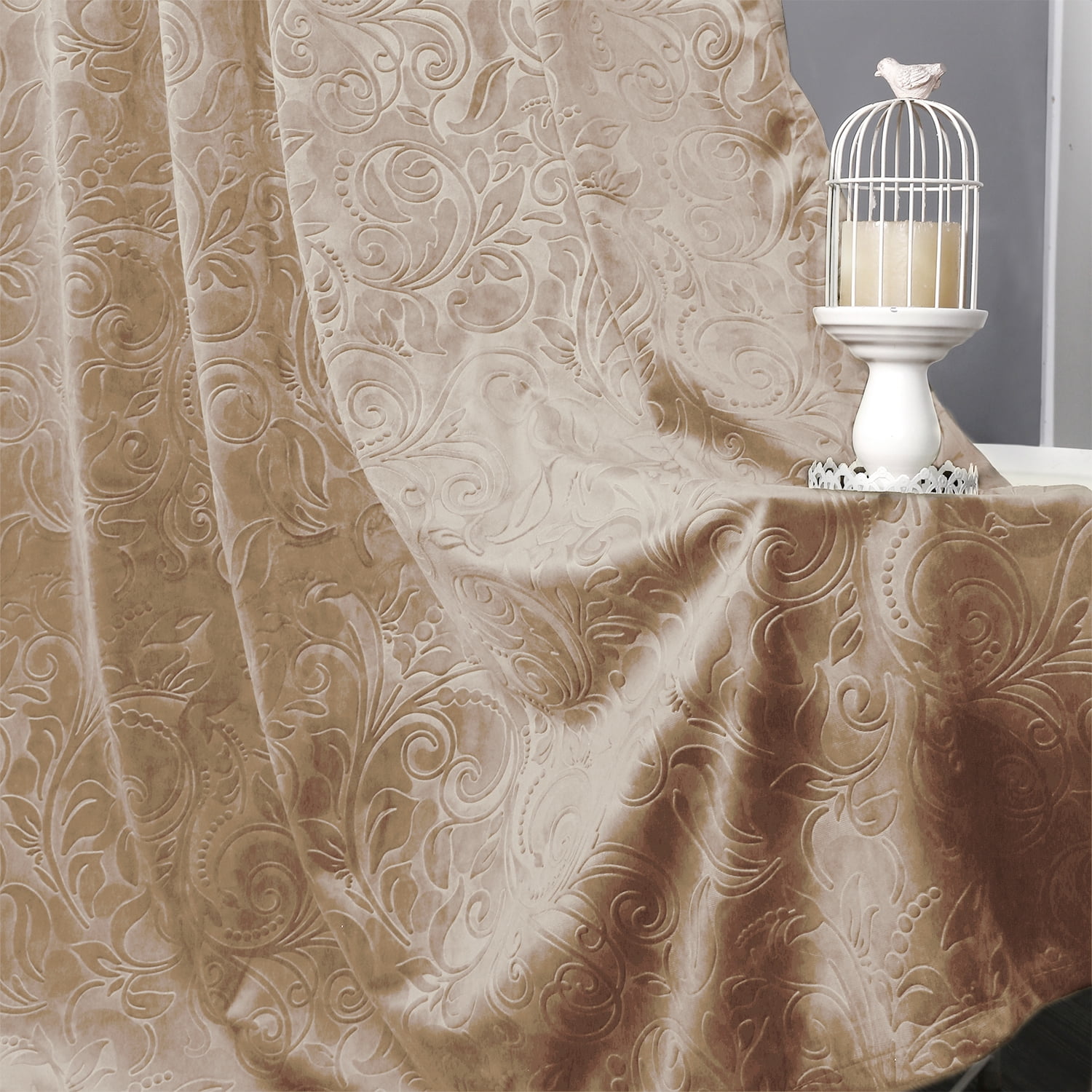 Lapalife Blackout Velvet Curtains, Scroll Floral Pattern Rod Pocket ...