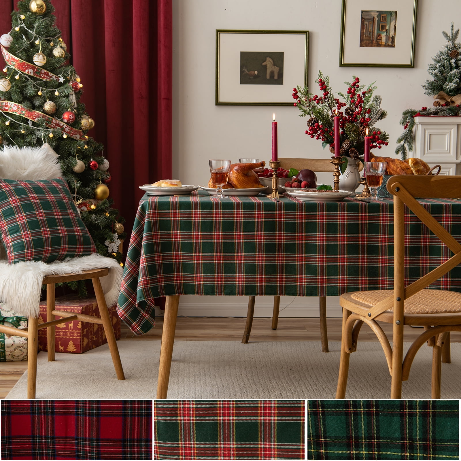 Lapalife Christmas Plaid Rectangle Tablecloth, Tartan Checkered Xmas ...