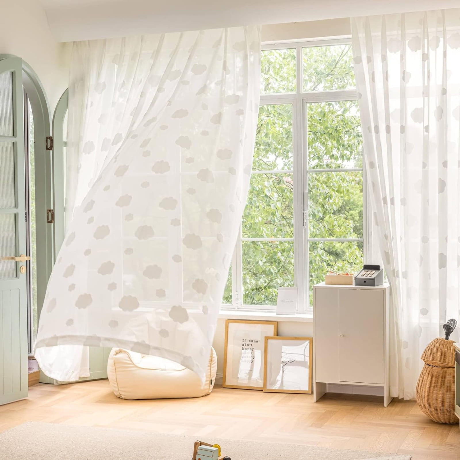 Lapalife Cloud Pattern Sheer Curtains 2 Panels Set for Kids Room, Rod ...