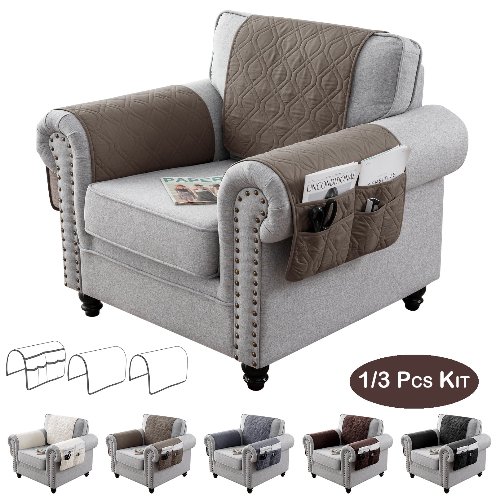Lapalife Couch Arm Covers Organizer with Side Pocket Waterproof Quilted ...