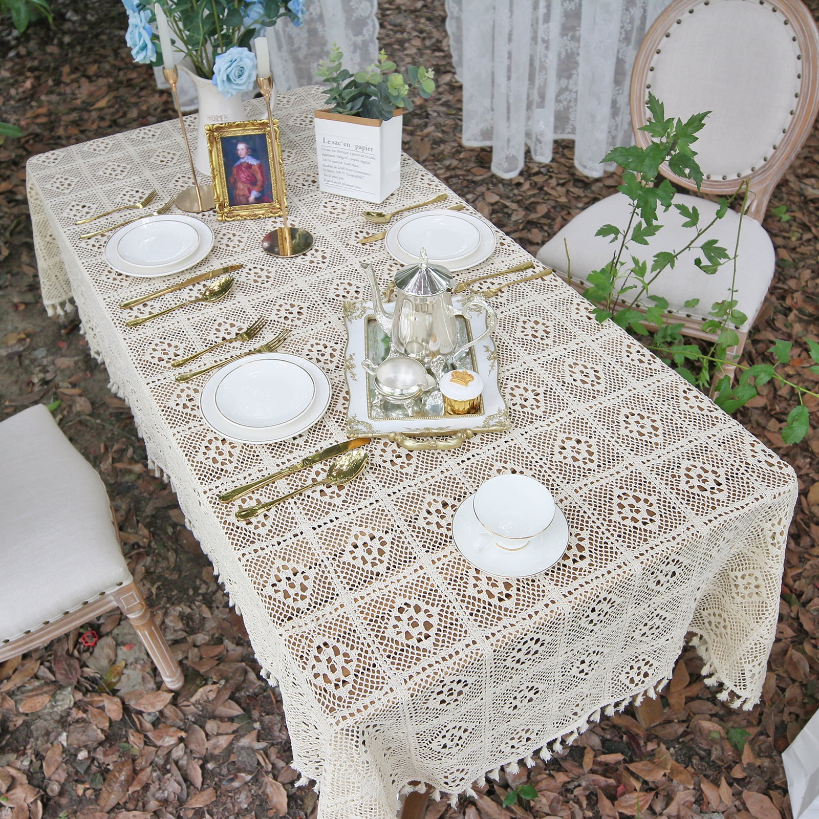 Lapalife Crochet Square Tablecloth Doilies Lace Table Covers,Beige ...