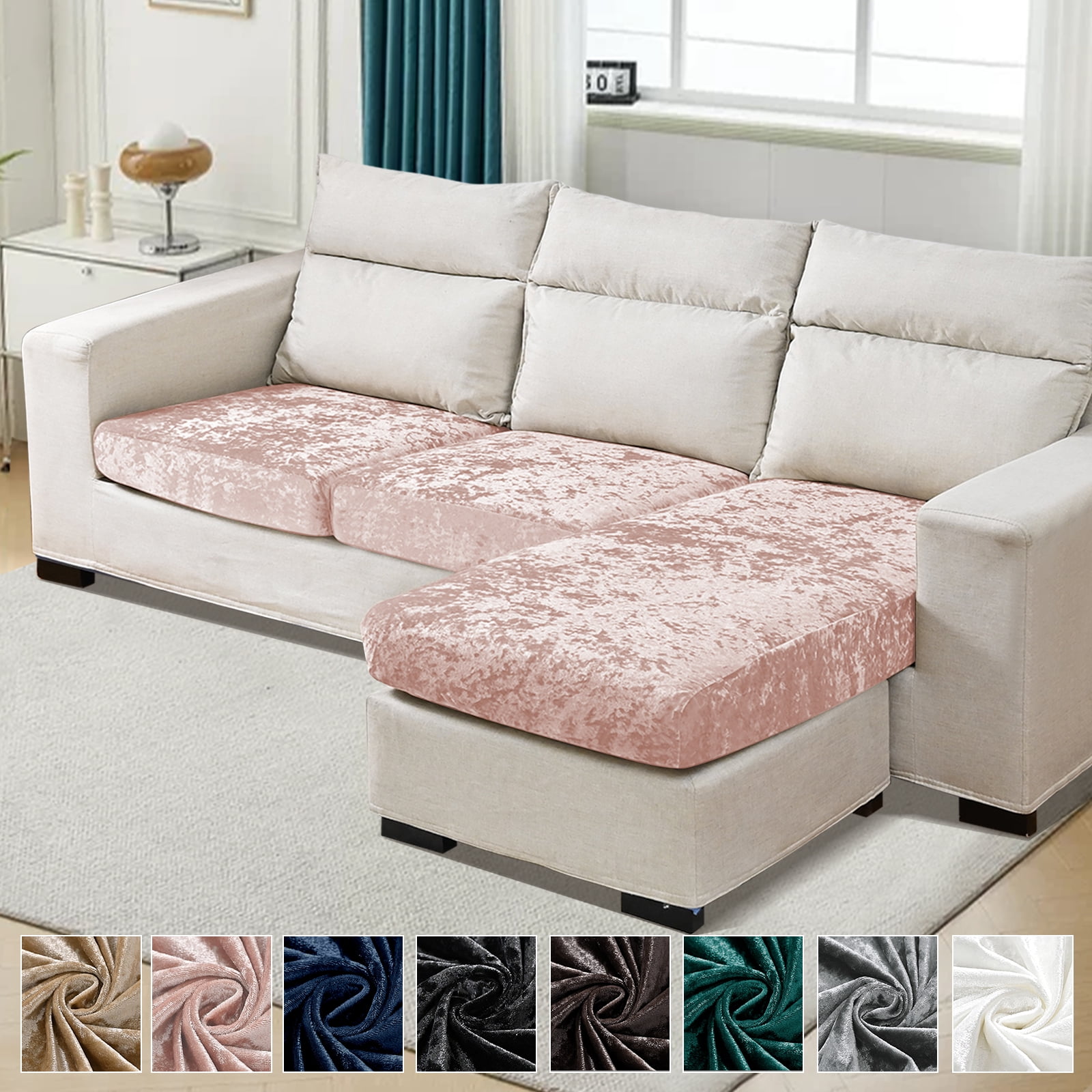Lapalife Crushed Velvet Sectional Sofa Cover, Anti-Slip Couch Cover for ...