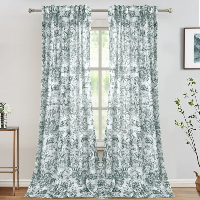 Lapalife Floral Sheer Curtains, 63 inch Length 2 Panels Brocade Cotton ...