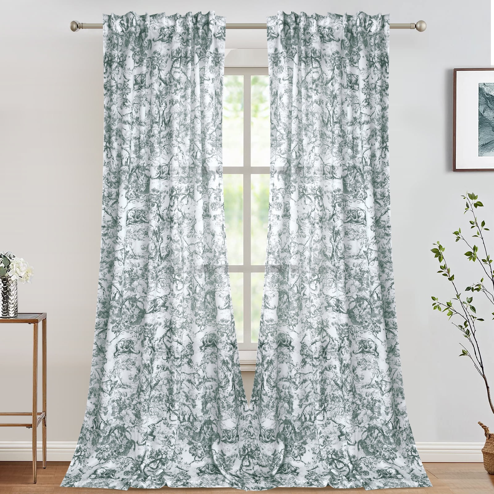 Lapalife Floral Sheer Curtains, 84 inch Length 2 Panels Brocade Cotton ...