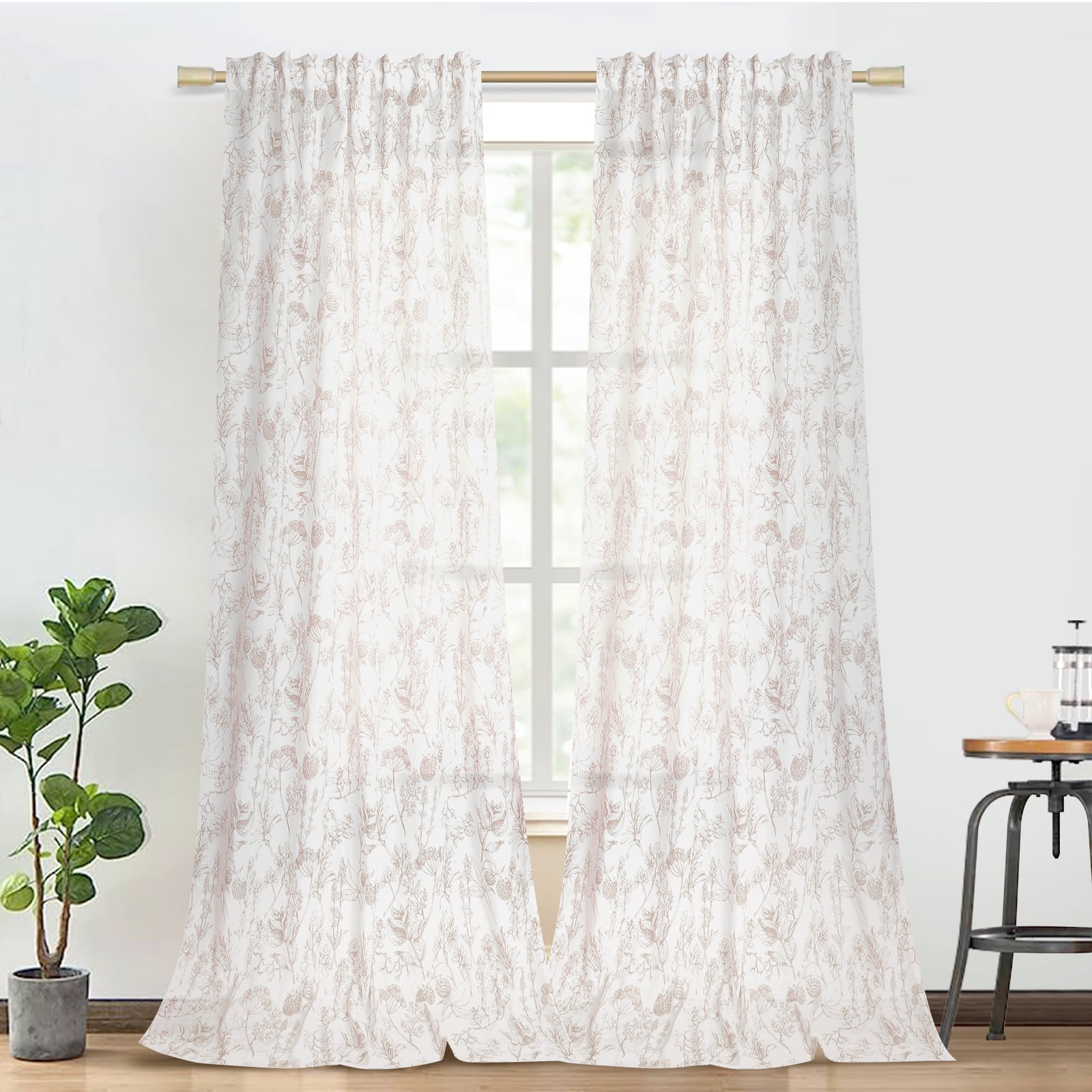 Lapalife Floral Sheer Curtains, 84 inch Length 2 Panels Brocade Cotton ...