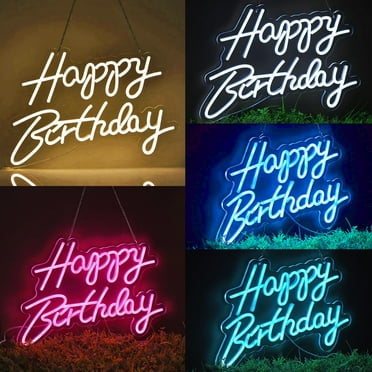 B Neon Happy Birthday Banner Decoration Black Light Reactive UV Glow ...