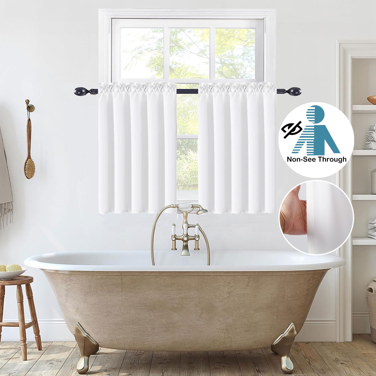 Lapalife Kitchen Curtains 2 Panel White Sheer Short Curtains Non-See ...