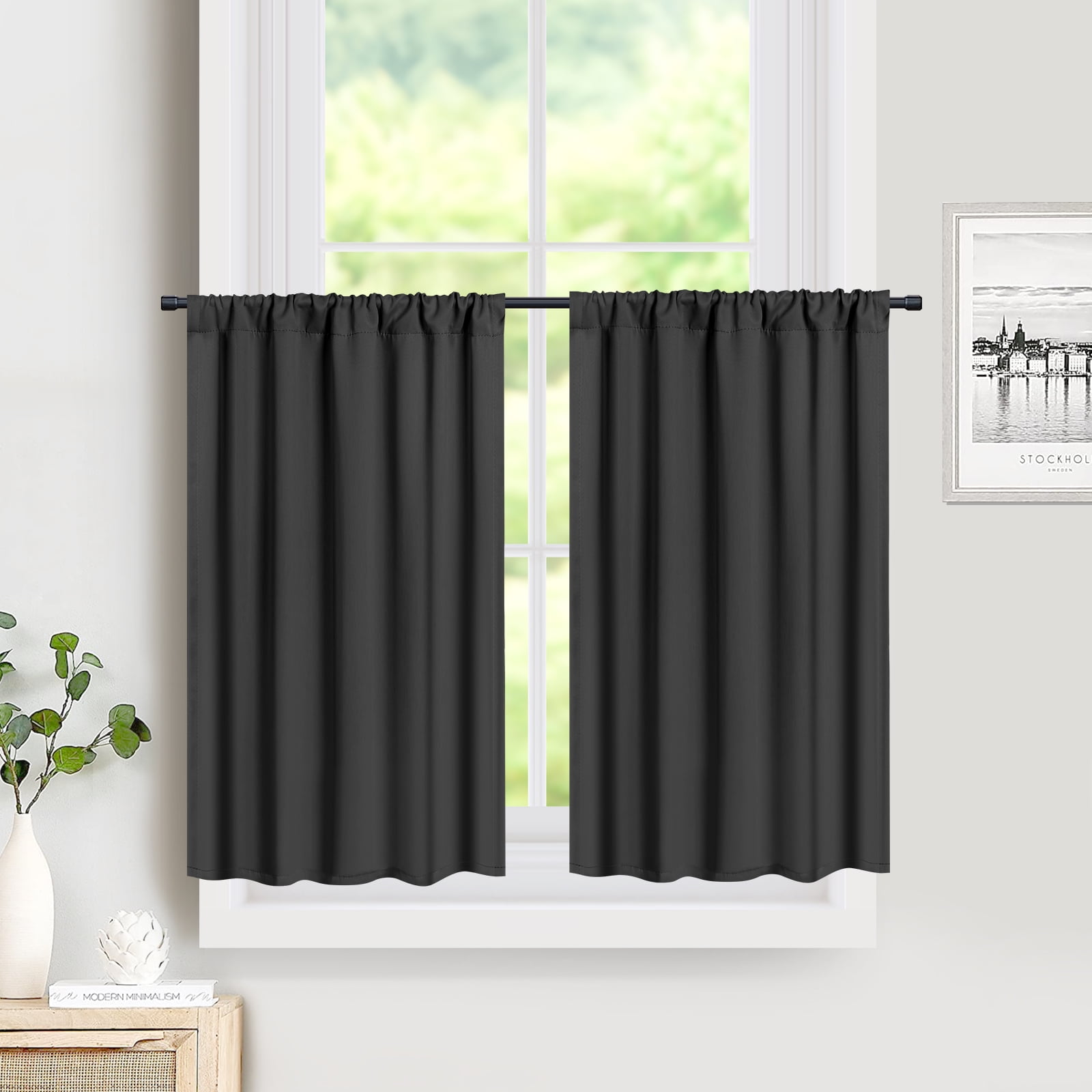 Lapalife Blackout Kitchen Curtains, 36 inch Rod Pocket Tier Curtains ...