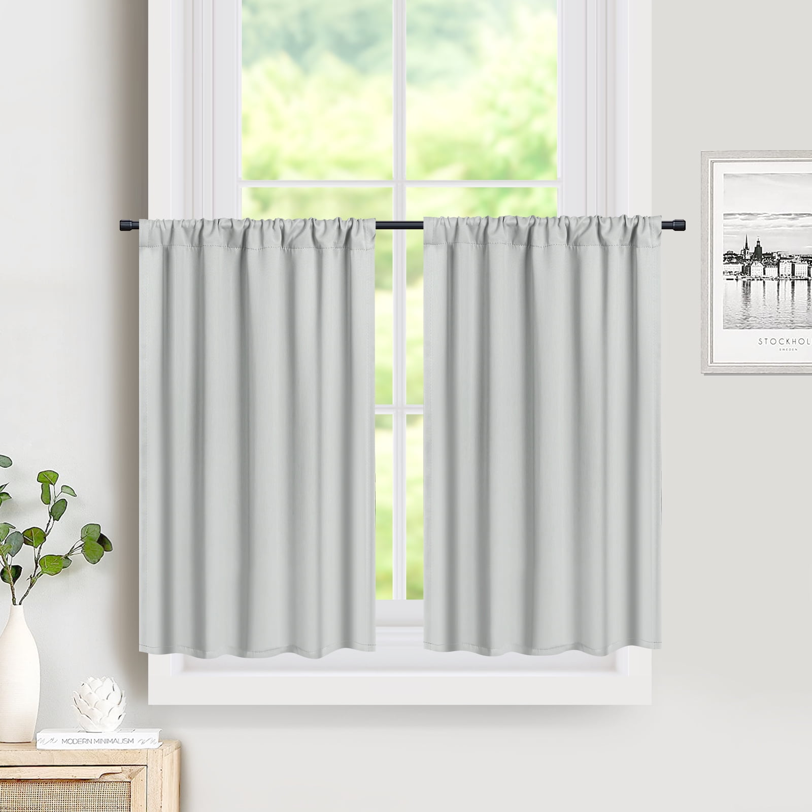 Lapalife Kitchen Curtains 36 inch Blackout Tier Curtains Rod Pocket ...