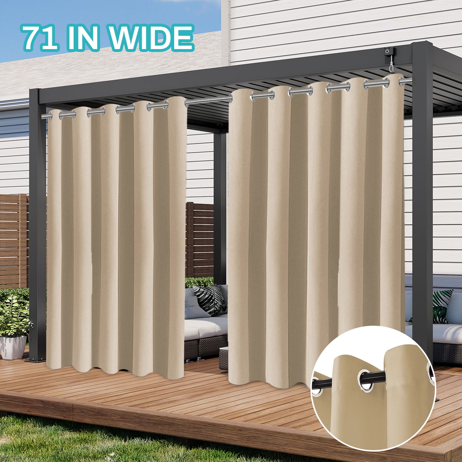 Lapalife Outdoor Patio Waterproof Curtains, W71xL96, UV Resistant ...