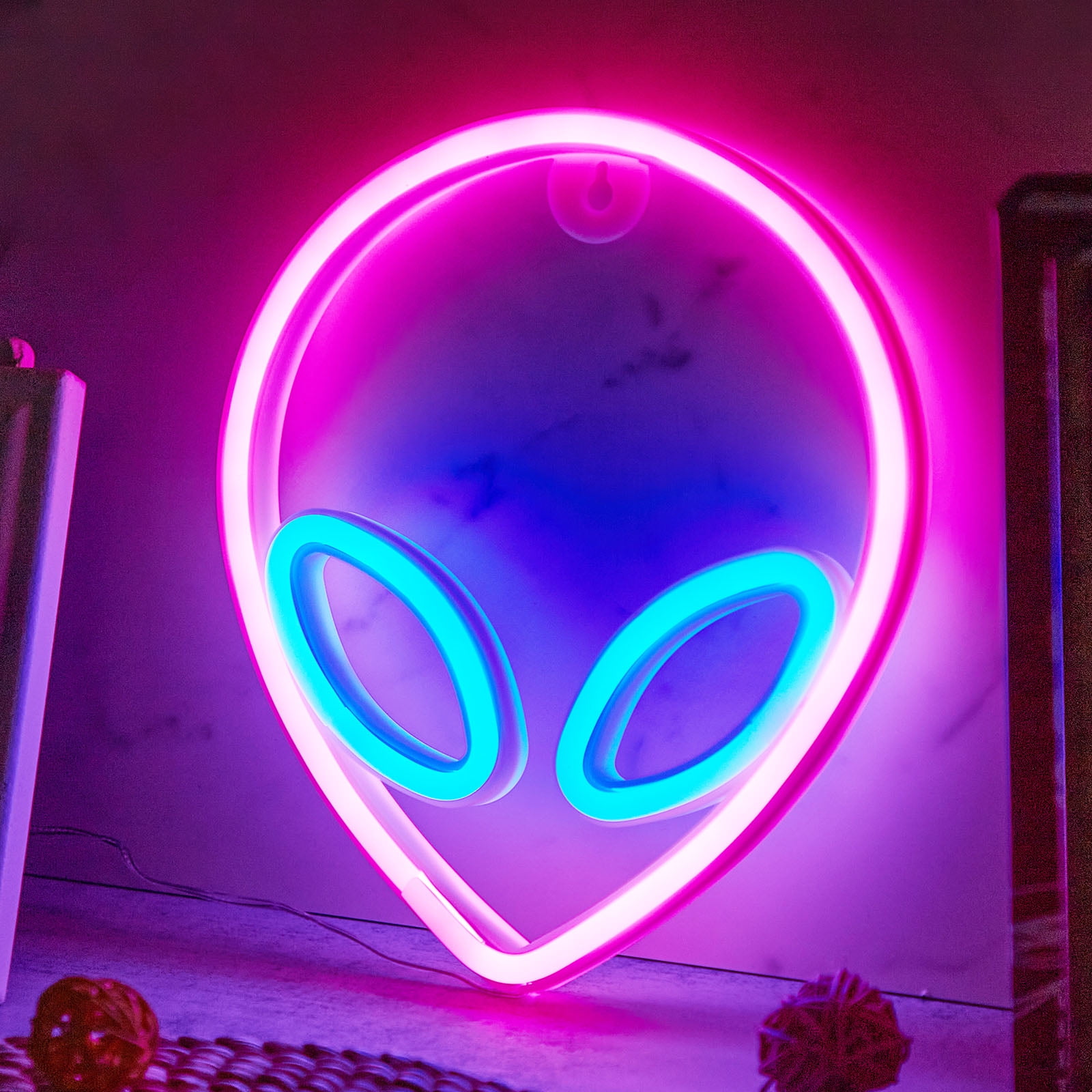 Lapalife Pink Blue Alien Neon Sign, LED Neon Lights Sign Battery USB ...