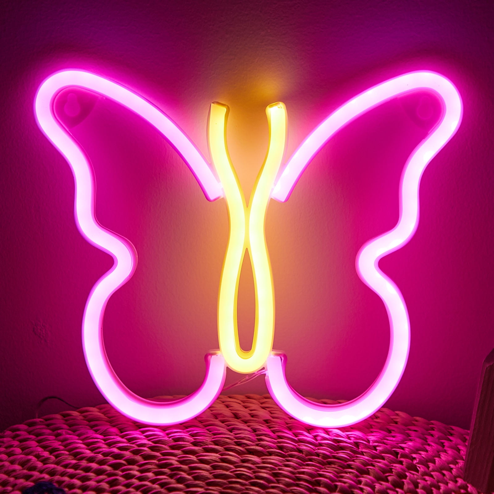 Lapalife Pink Yellow Butterfly Neon Sign, LED Neon Lights Sign Battery ...