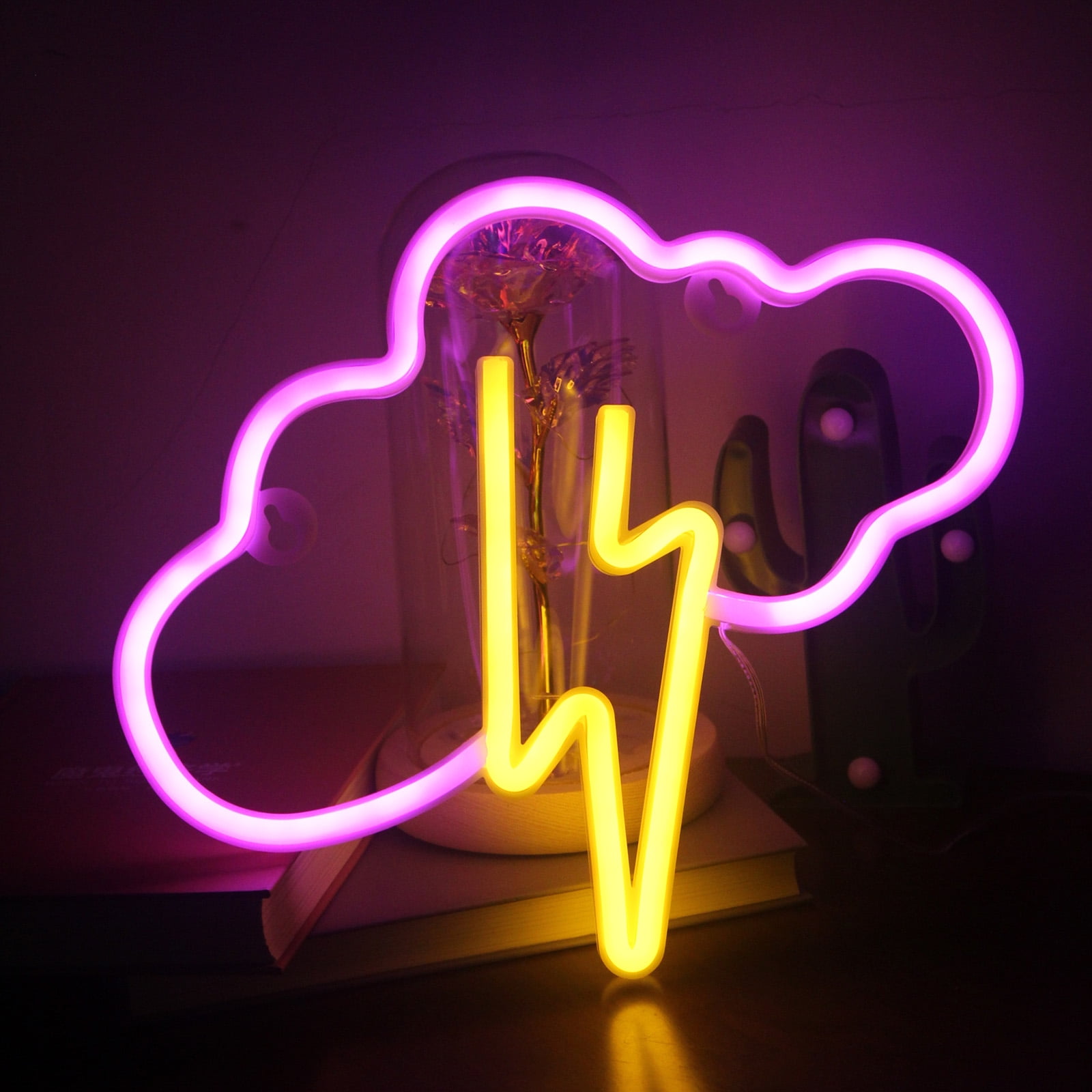 Lapalife Pink Yellow Lightning Neon Sign, LED Neon Lights Sign Battery ...