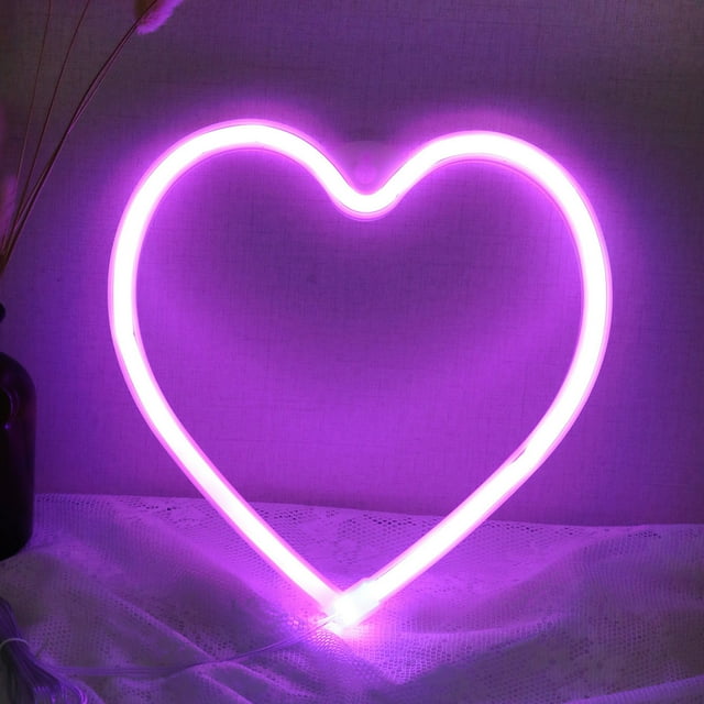 Lapalife Purple Heart Neon Sign, LED Neon Lights Sign Battery USB ...