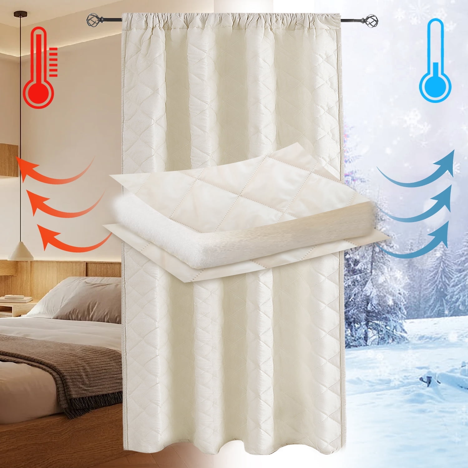 Lapalife Quilted Thermal Insulated Curtain Liner for Winter, Functional ...