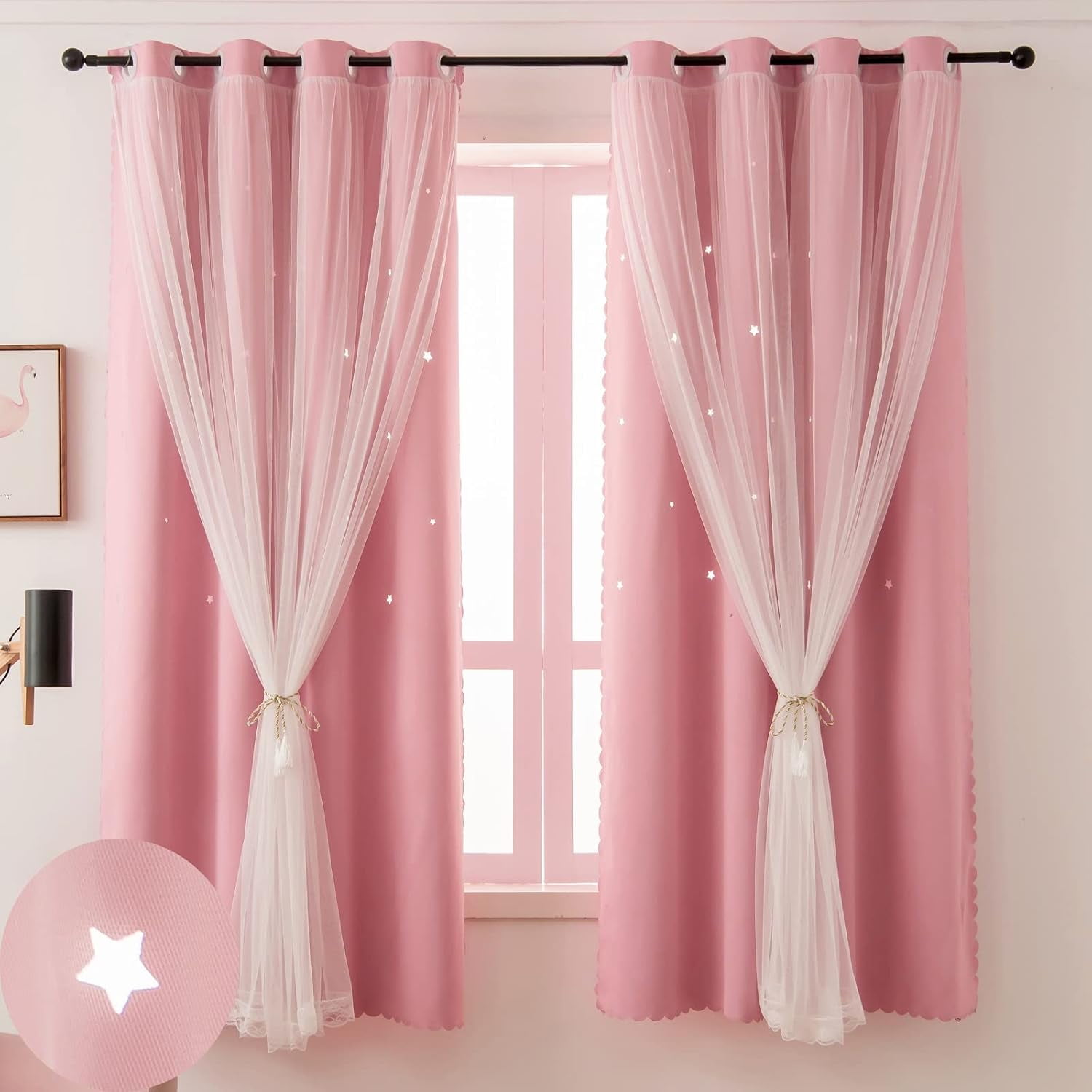 Lapalife Stars Blackout Curtains for Girls Bedroom, Double Layer Star ...