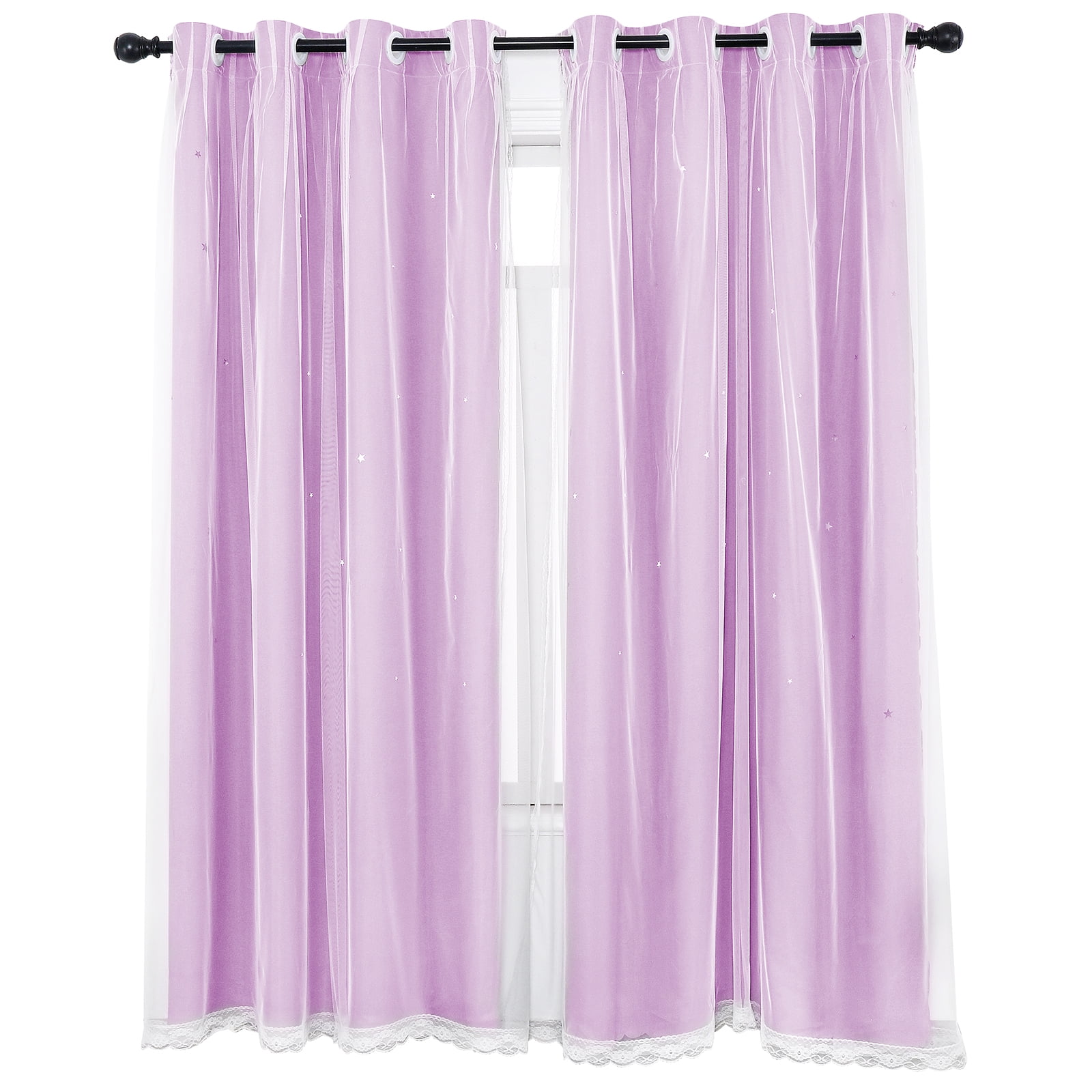 Lapalife Stars Blackout Curtains for Girls Bedroom, Double Layer Star ...