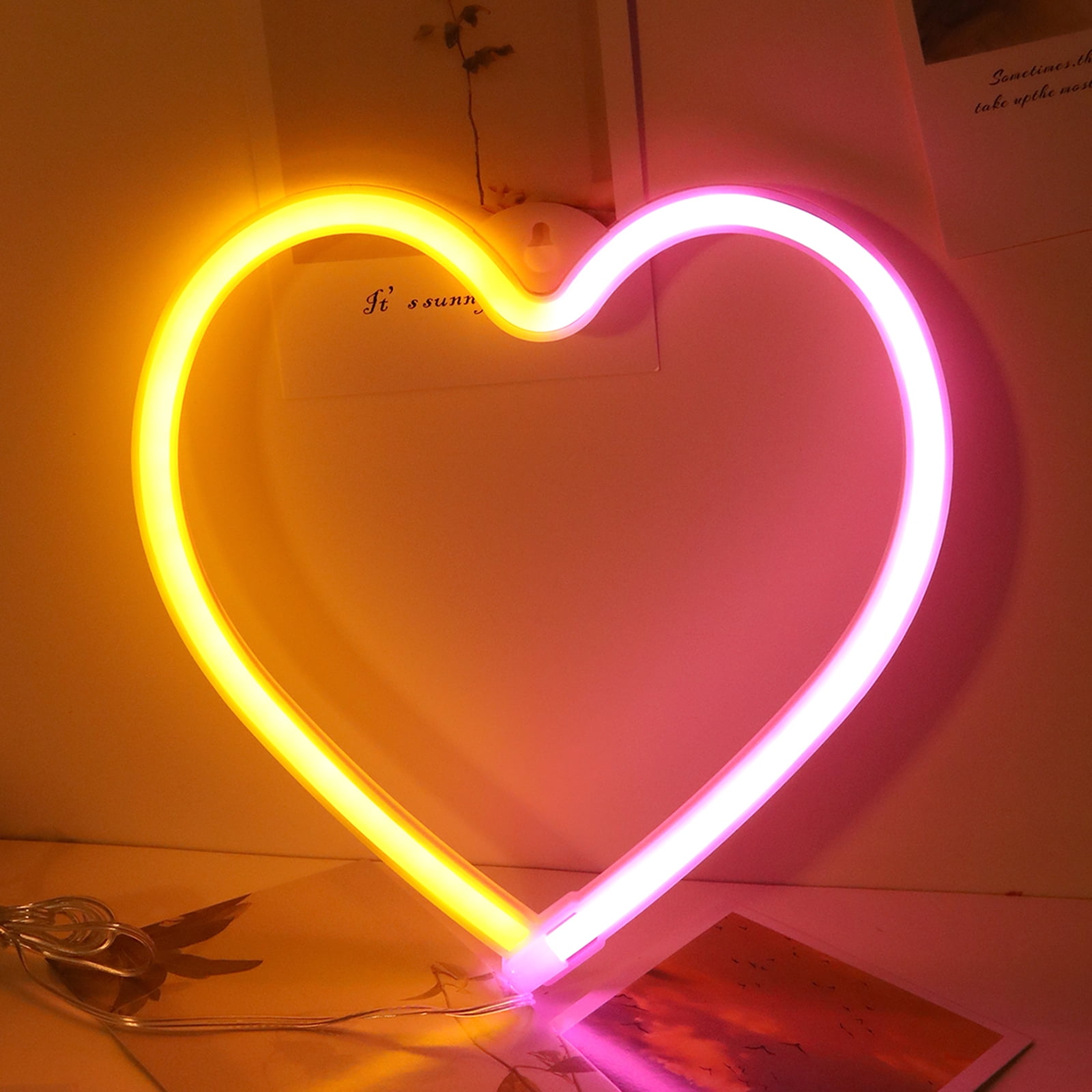 Lapalife Warm Pink Heart Neon Sign, LED Neon Lights Sign Battery USB ...
