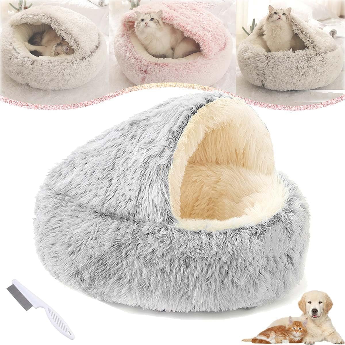 Lapcatz Nest Bed, Fauven Calming Seashell Bed, Plush Fluffy Lap Catz ...