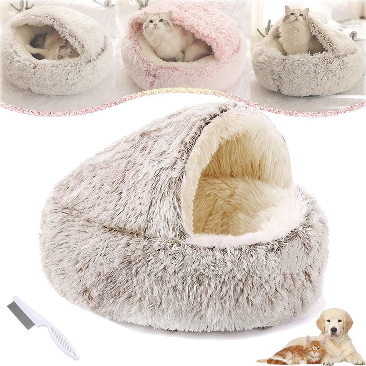 Lapcatz Nest Bed, Fauven Calming Seashell Bed, Plush Fluffy Lap Catz ...