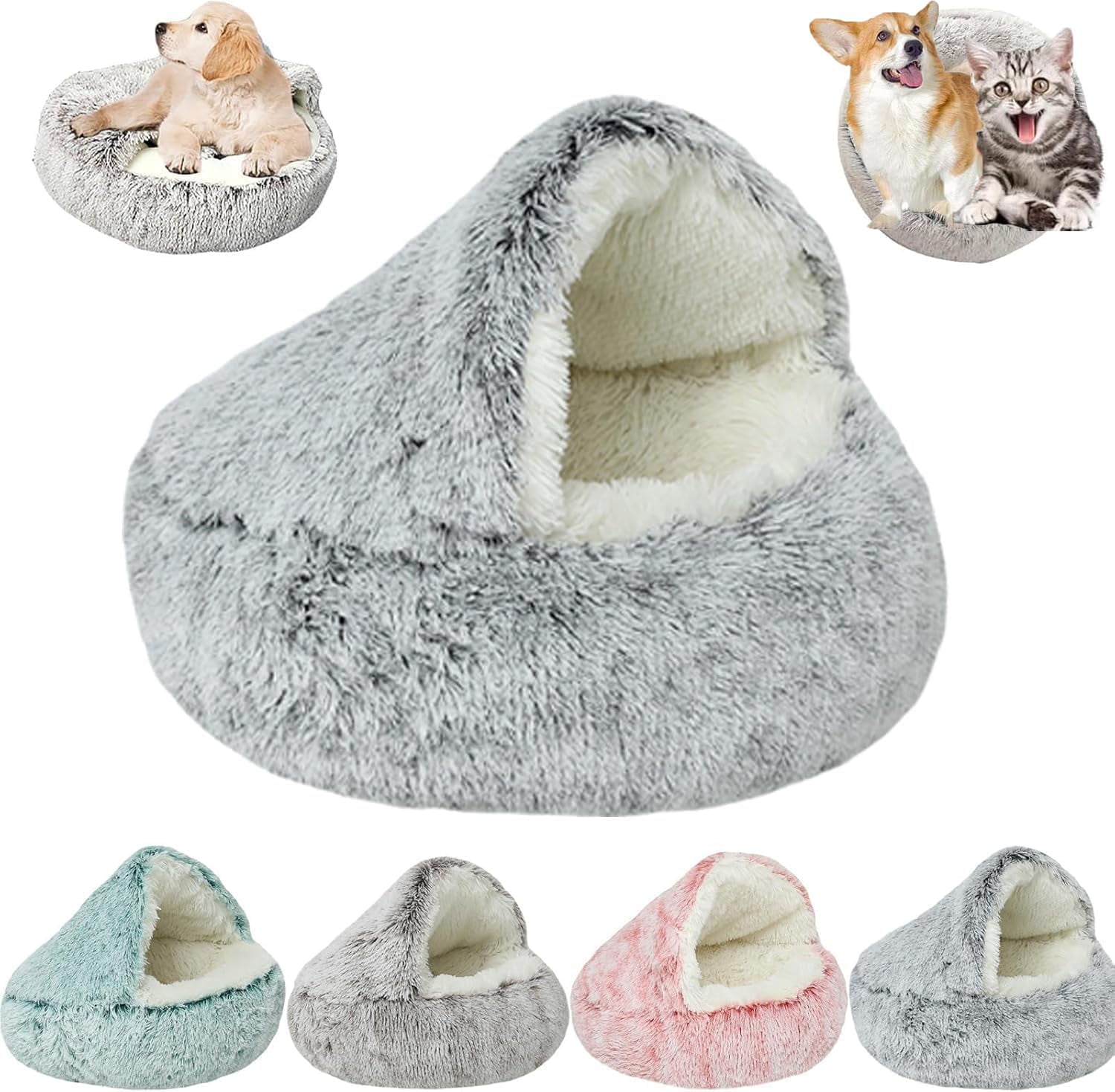 Lapcatz Nest Bed, Lapcatz Bed, 15.7”/20”/23.6 Dog Bed with Cover Cave ...