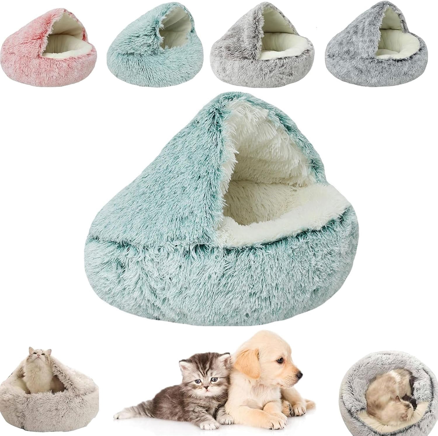 Lapcatz Nest Bed, Lapcatz Bed, Cat Bed Round Plush Fluffy Hooded ...