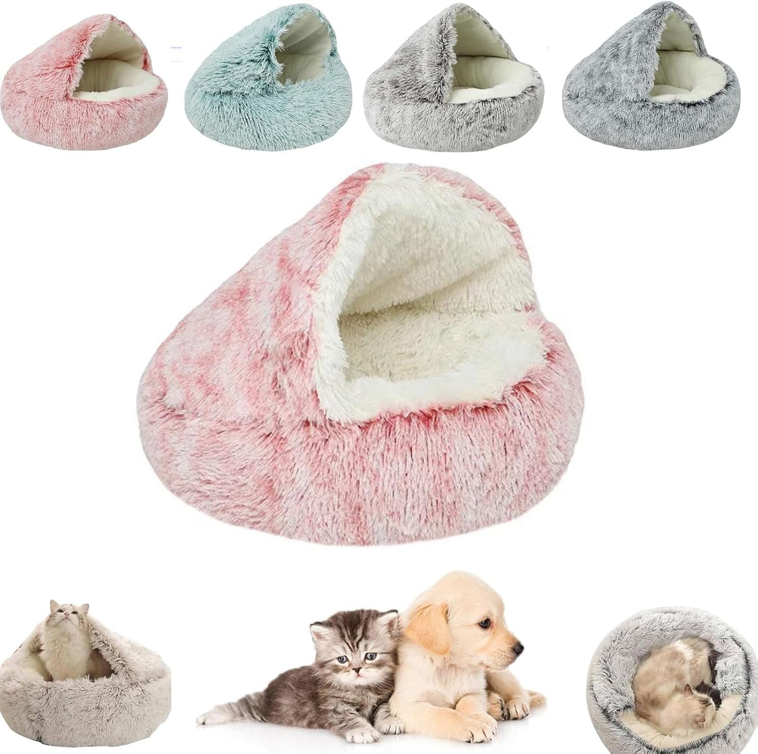 Lapcatz Nest Bed, Lapcatz Bed, Cat Bed Round Plush Fluffy Hooded ...