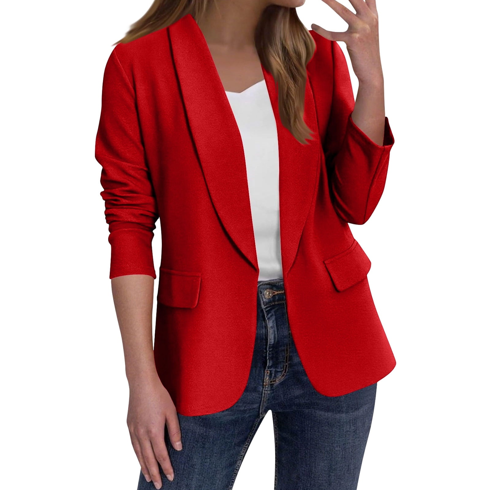 Lapel Collar Open Front Work Women's Business Casual Long Sleeve Coat ...