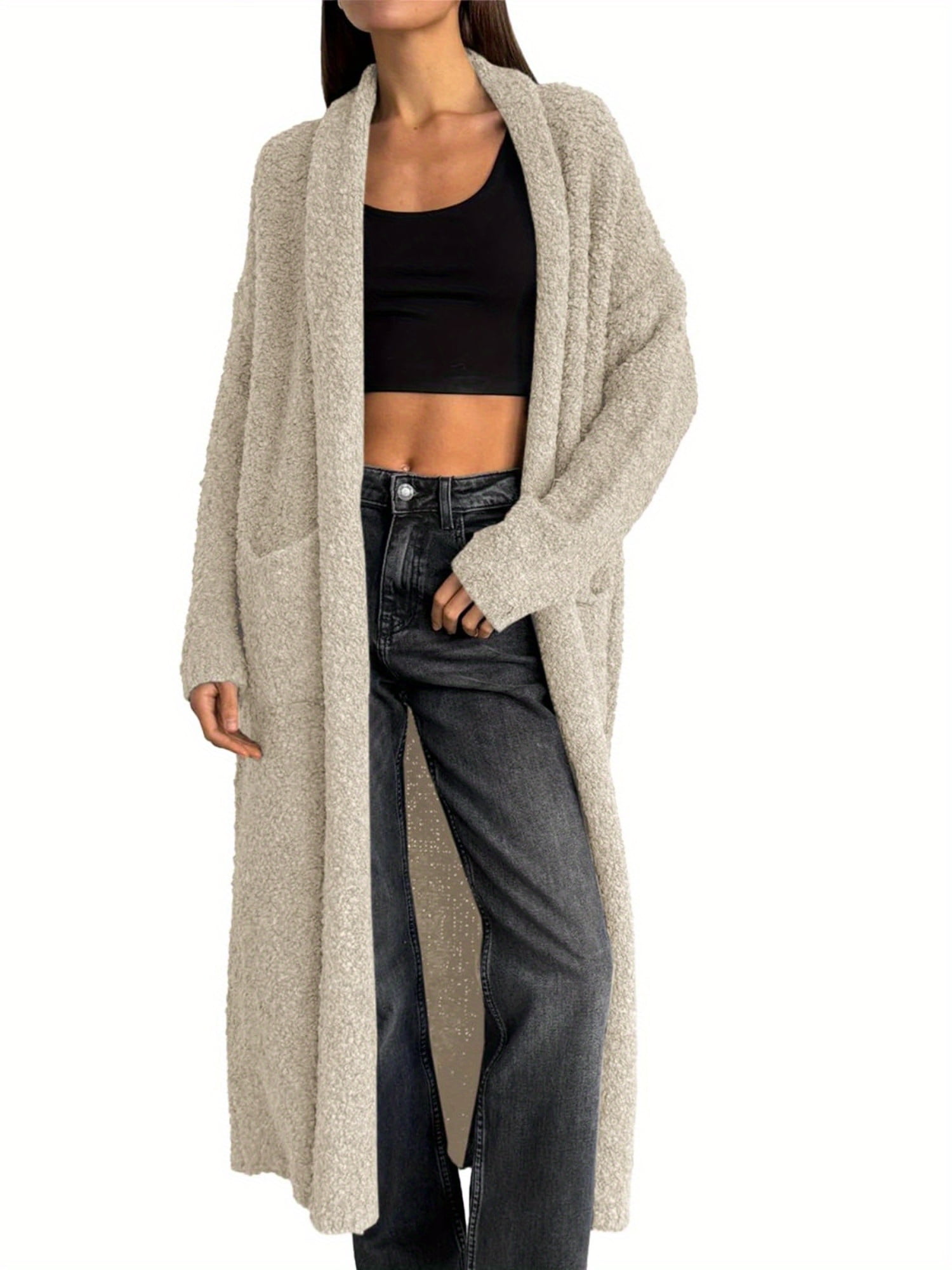 Lapel Womens Open Front Oversized Chunky Fuzzy Sweater Coats Long ...