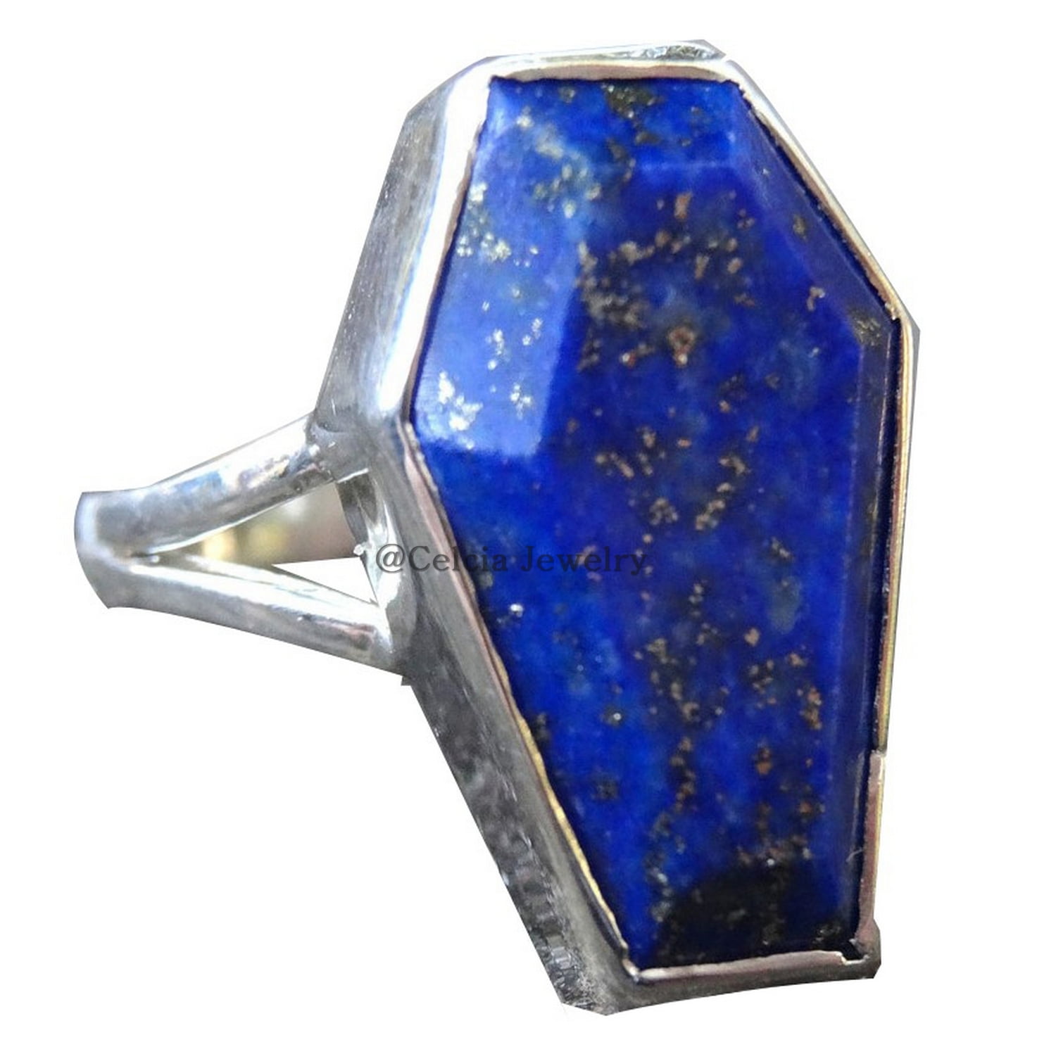 Lapis Lazuli Blue Gemstone Womens Ring, Natural 925 Sterling Silver Coffin Ring, Beautiful ...