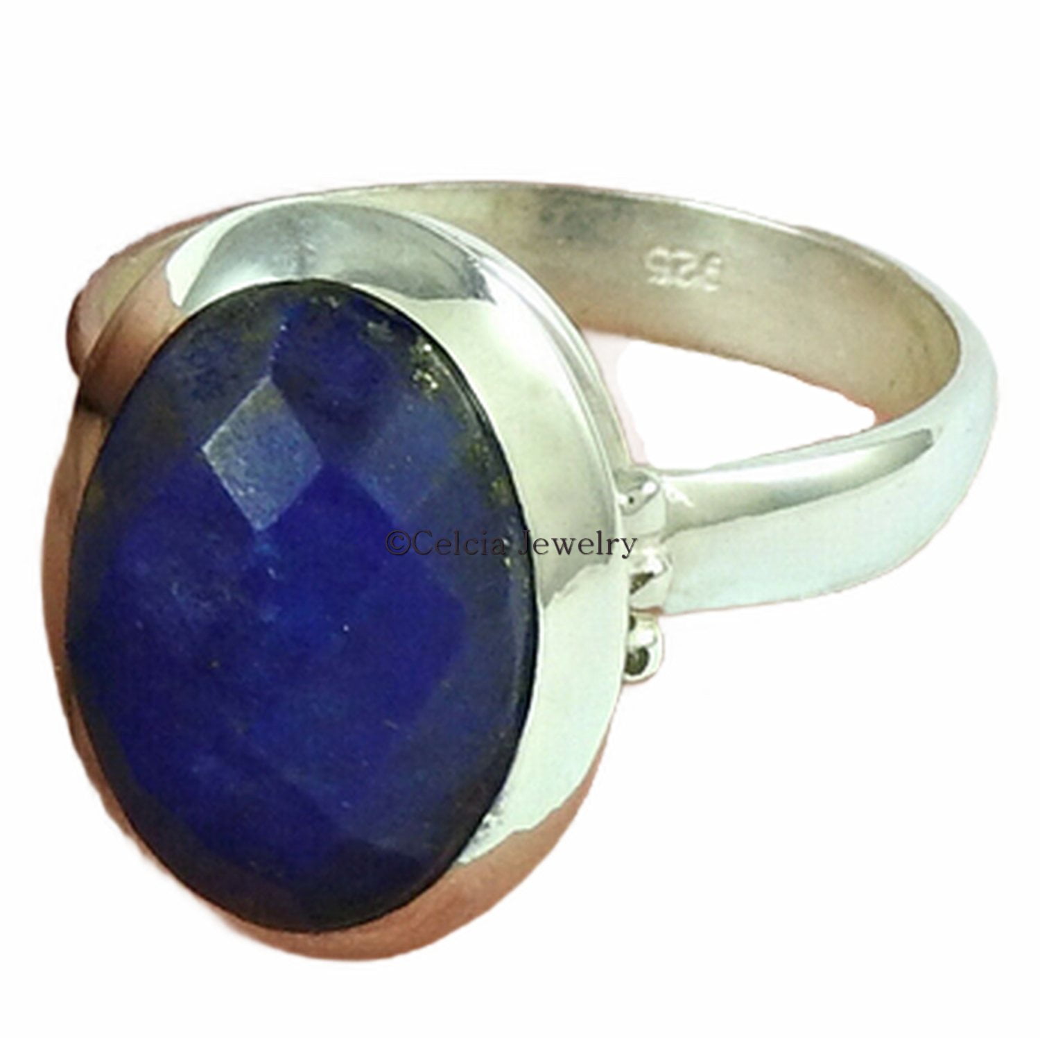 Lapis Lazuli Natural Gemstone Ring, Solid 925 Sterling Silver, Blue ...