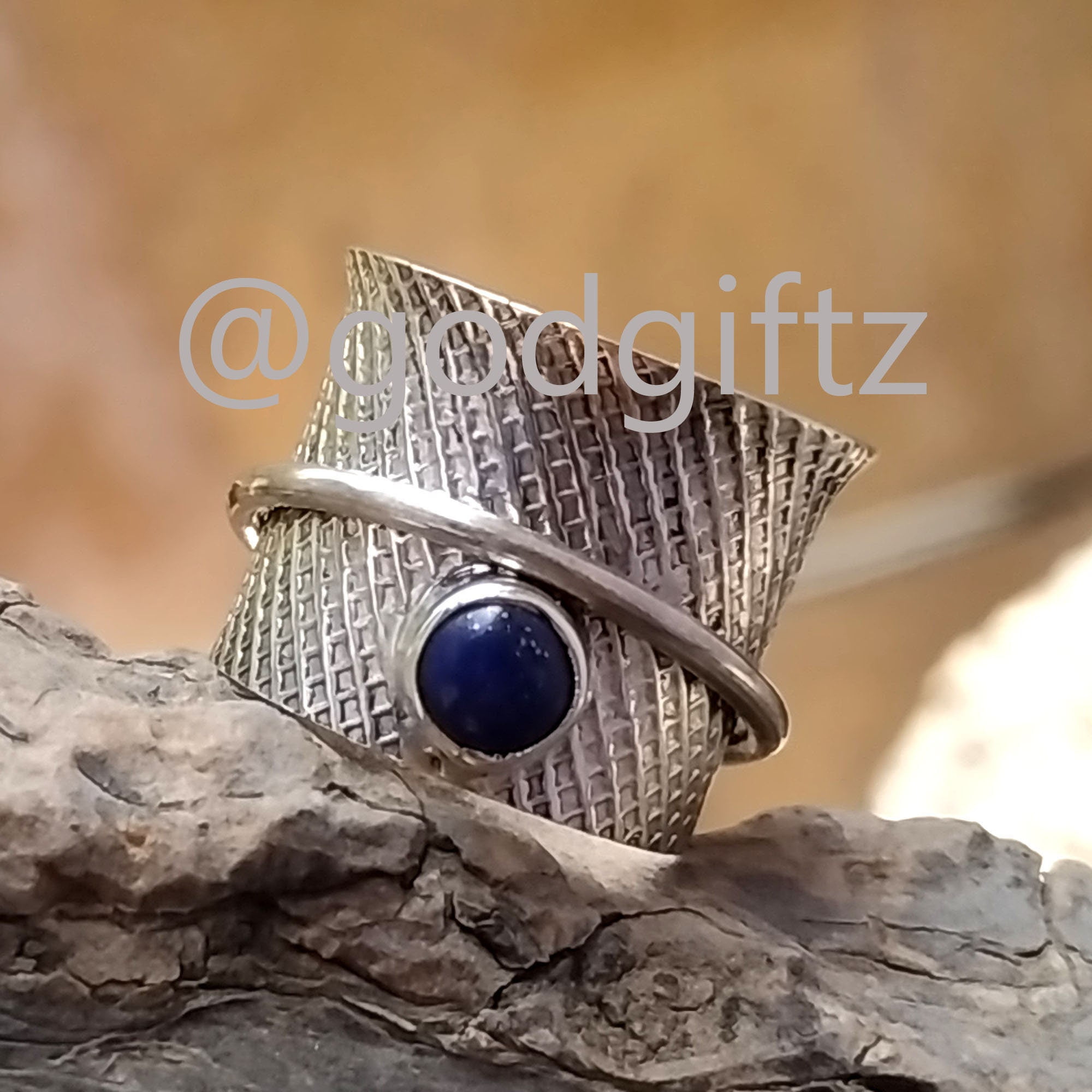 Lapis Lazuli Silver Spinner Ring, 925 Sterling Silver Lapis Round Stone ...