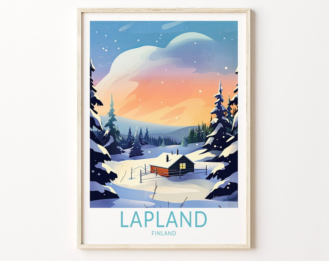 Lapland Finland Travel Print, Lapland Northern Lights Travel Poster ...