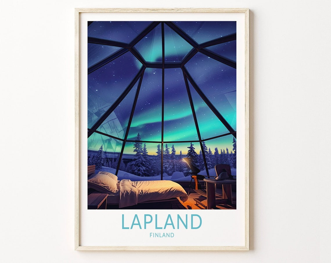 Lapland Finland Travel Print, Lapland Northern Lights Travel Poster ...