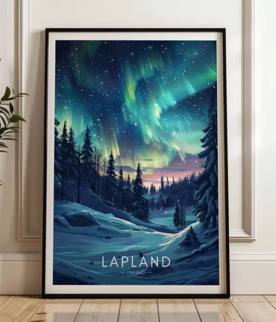 Lapland Travel Poster - Finland Wall Art Print, Illustration Poster ...