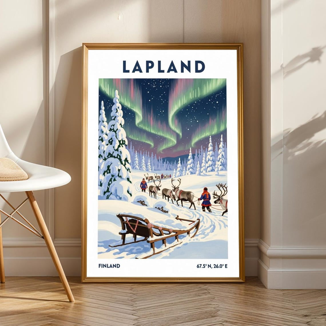 Lapland Winter Scene Print: Nordic Reindeer Illustration, Northern ...