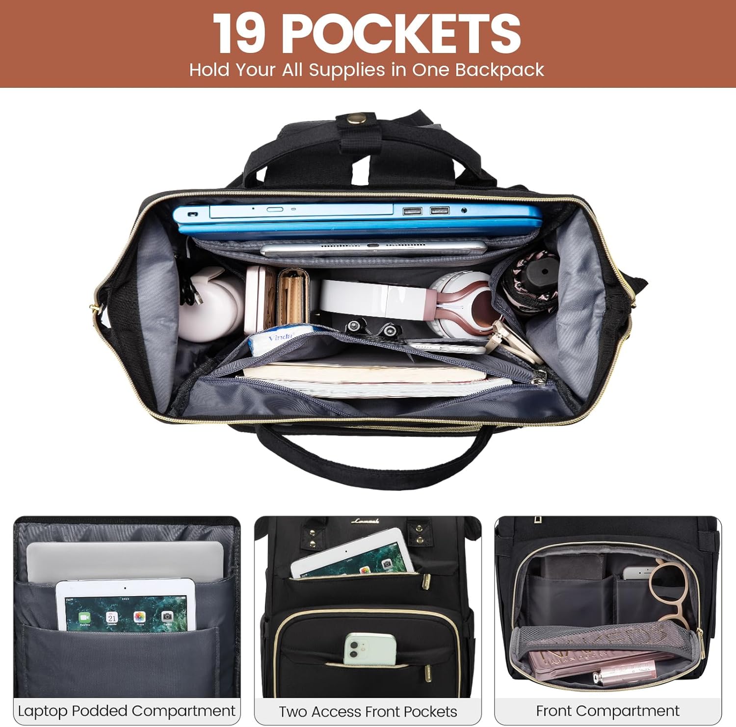 Laptop Backpack, 15.6 Inch Waterproof Travel Bag with USB Port, Women's ...