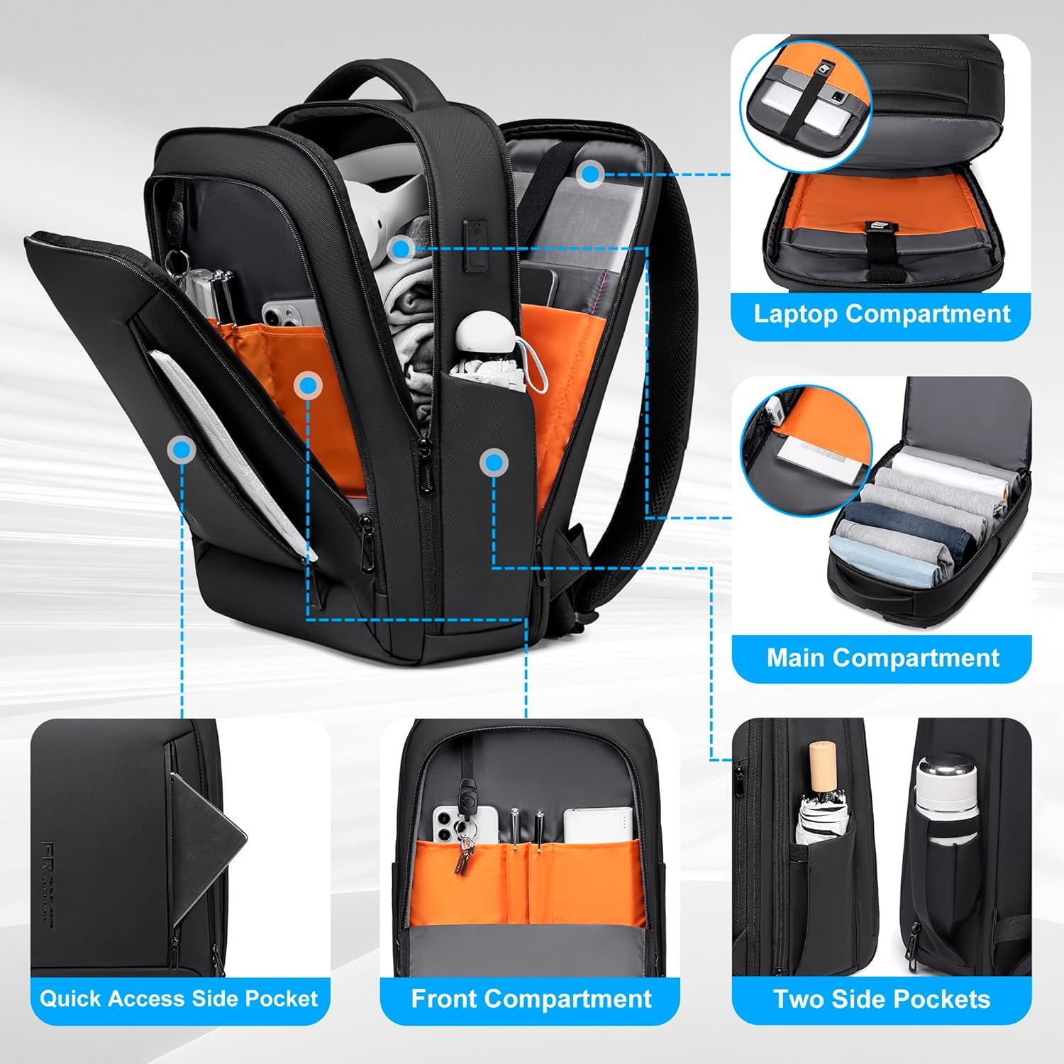 Laptop Backpack for Men, Water Resistant Tech Bag with USB Charging ...