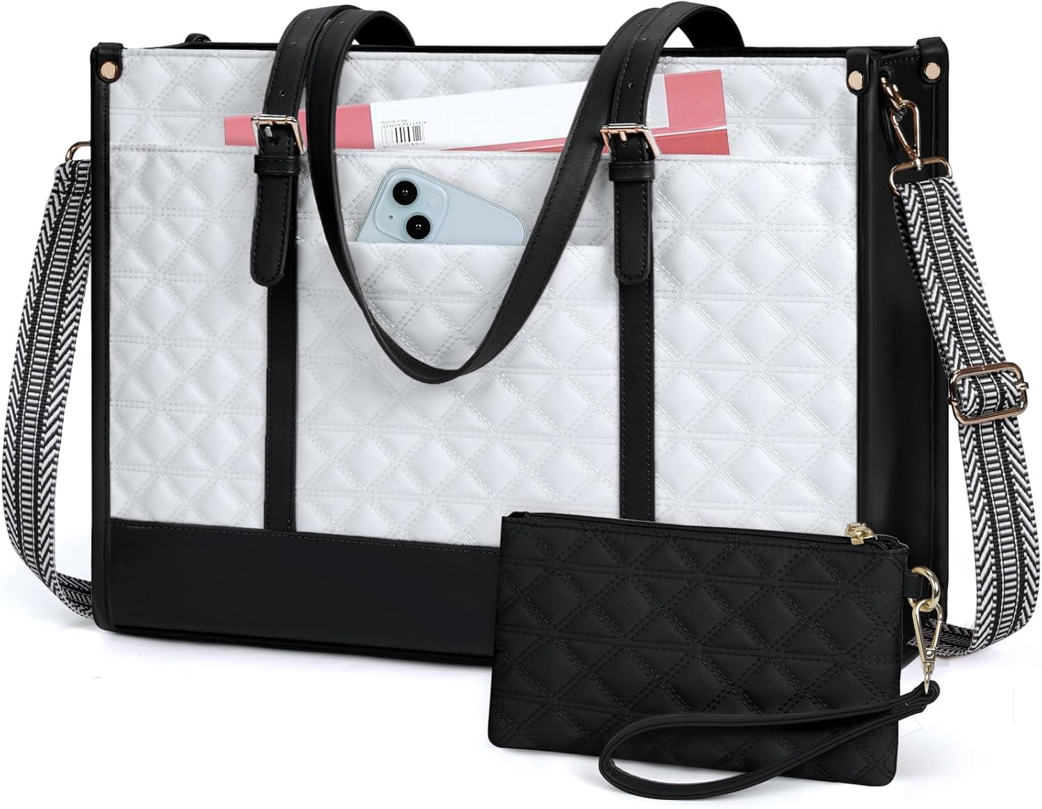 Laptop Bag for Women 15.6 Inch Vegan Leather Work Tote Bag Quilted ...