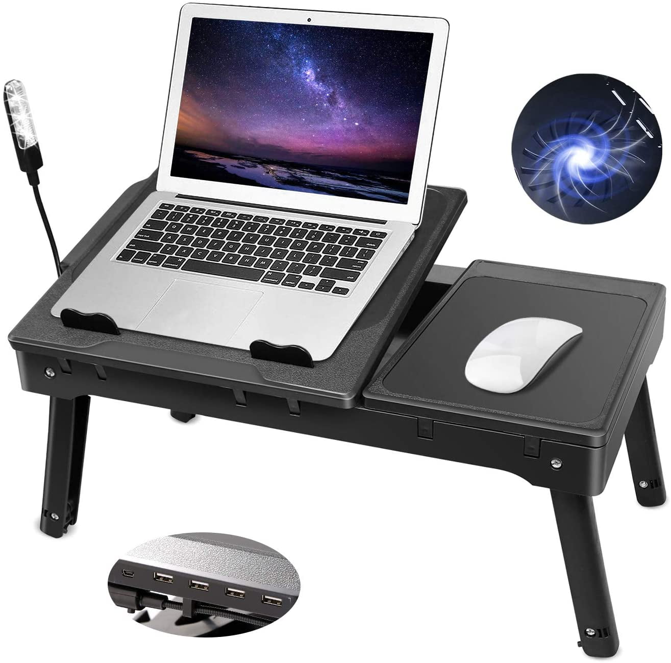 Laptop Bed Stand – Adjustable Laptop Table with Cooling Fan, Foldable ...