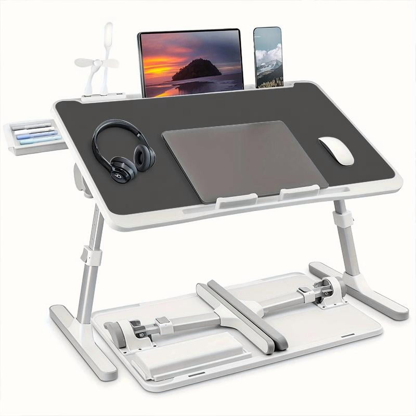 Laptop Bed Table - Adjustable Height, Foldable With USB Charging Port, Handle, Card Slot ...