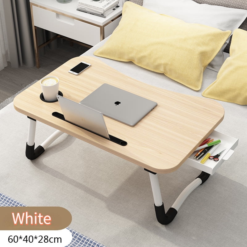 Laptop Bed Table Foldable Lap Table with Cup Holder Drawer Tablet Stand ...