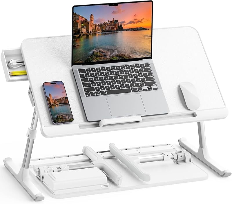 Laptop Bed Tray Table, Adjustable PVC Leather Laptop Bed Table ...